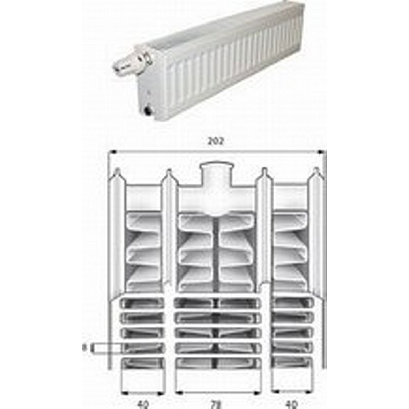 Purmo CV 200 mm. Flot lav radiator m. ventilsystem!